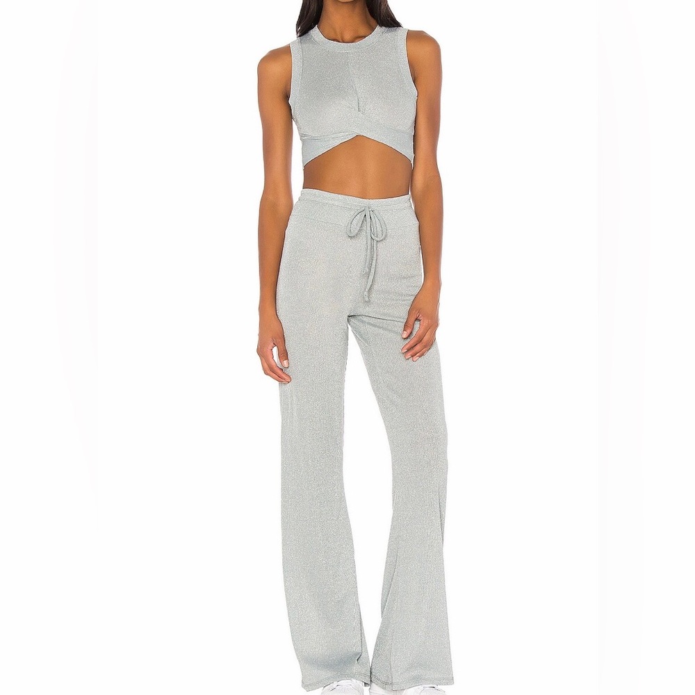 Beach Riot Rib Knit Metallic Silver Lounge Pants Size… - Gem